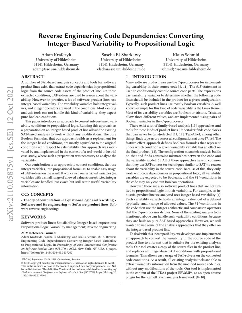 Reverse Engineering Code Dependencies Converting Integer Based Variability To Propositional