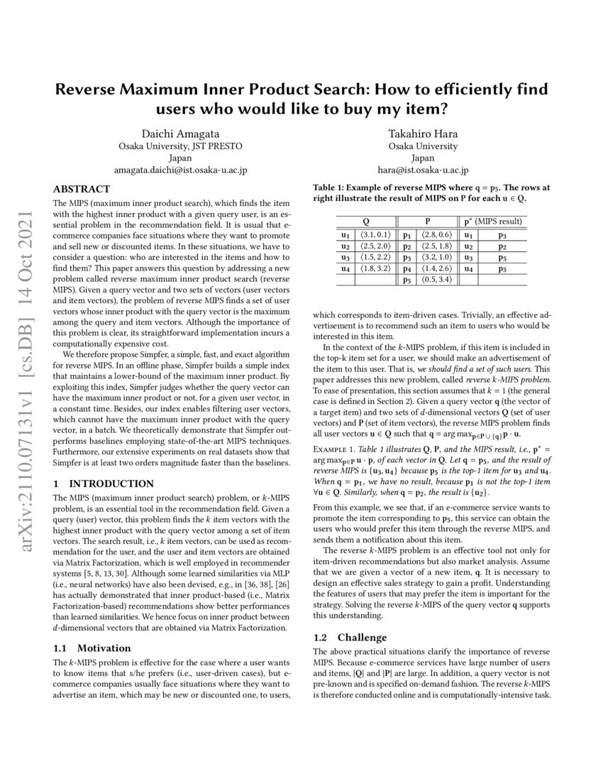 Reverse Maximum Inner Product Search How To Efficiently Find Users Who Would Like To Buy My