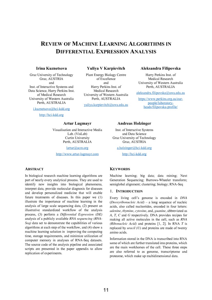 Review of Machine Learning Algorithms in Differential Expression Analysis | DeepAI