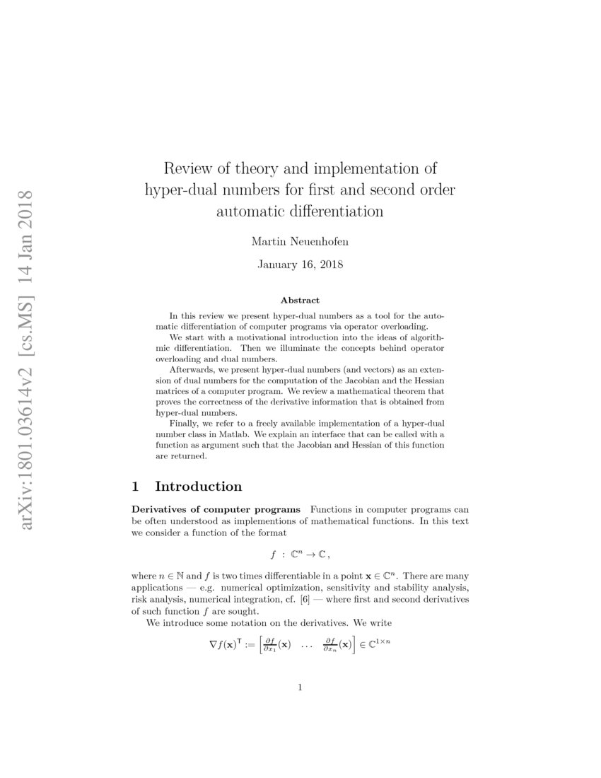 Review of theory and implementation of hyper-dual numbers for first and second order automatic ...