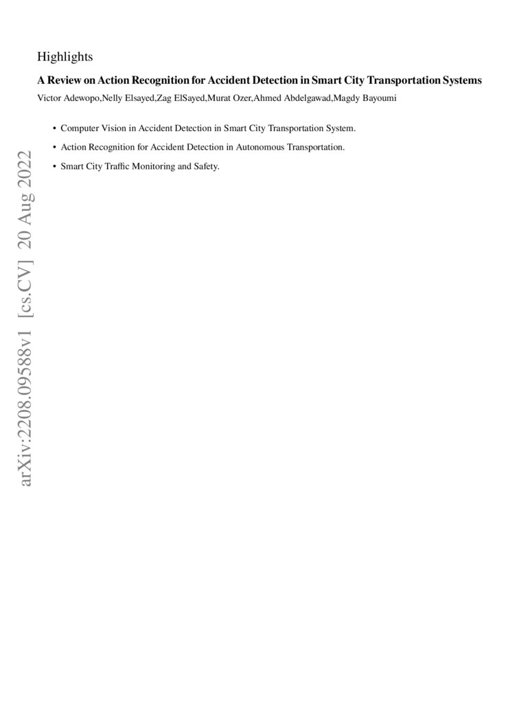 Review on Action Recognition for Accident Detection in Smart City Transportation Systems | DeepAI