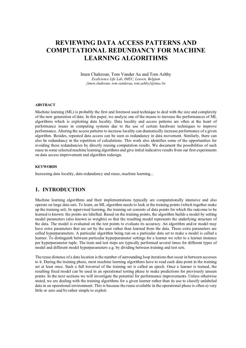 Reviewing Data Access Patterns And Computational Redundancy For Machine Learning Algorithms Deepai