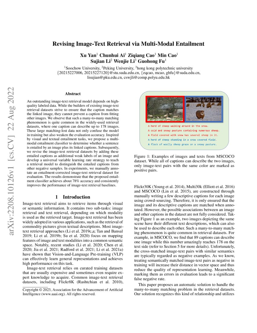Revising Image-Text Retrieval via Multi-Modal Entailment | DeepAI Revising Image-Text Retrieval via Multi-Modal Entailment | DeepAI