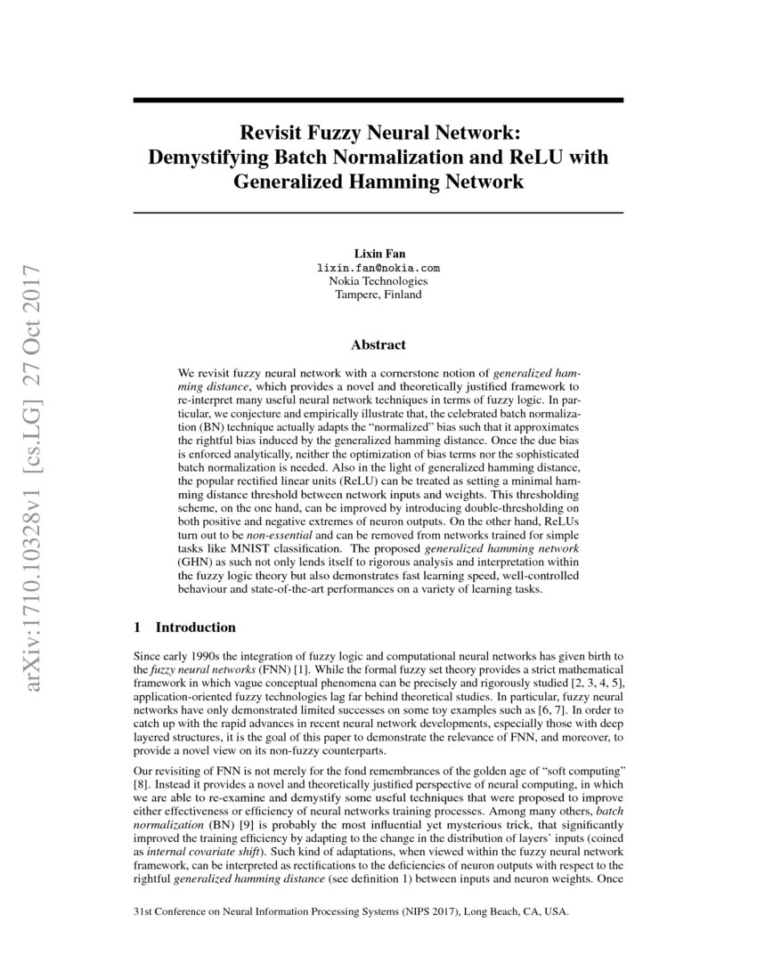 Revisit Fuzzy Neural Network: Demystifying Batch Normalization and ReLU ... Revisit Fuzzy Neural Network: Demystifying Batch Normalization and ReLU ...