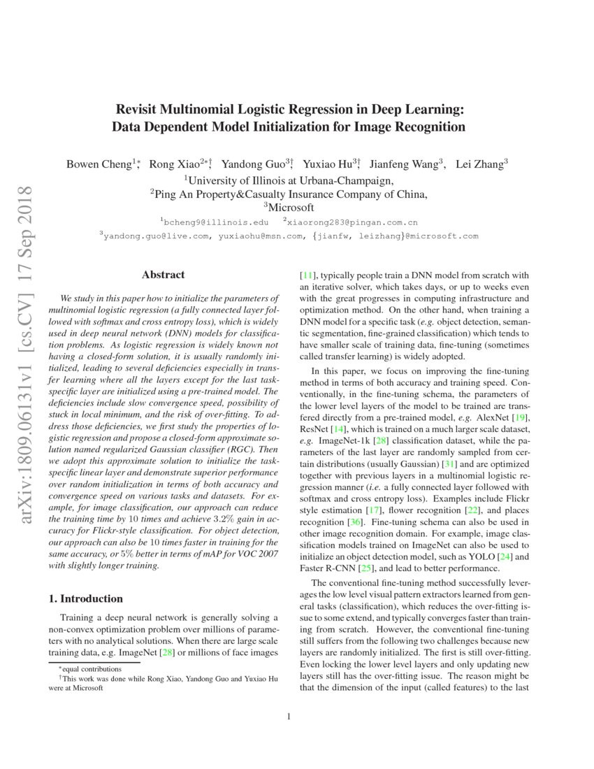 Revisit Multinomial Logistic Regression in Deep Learning: Data Dependent Model Initialization ...