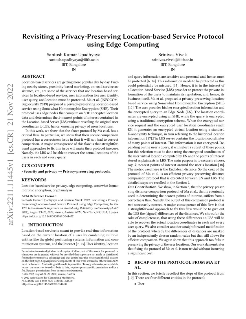 Revisiting A Privacy Preserving Location Based Service Protocol Using