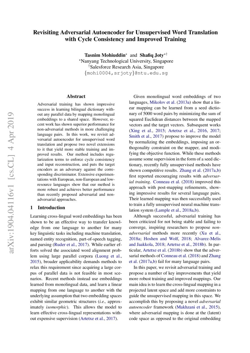 Revisiting Adversarial Autoencoder For Unsupervised Word Translation With Cycle Consistency And