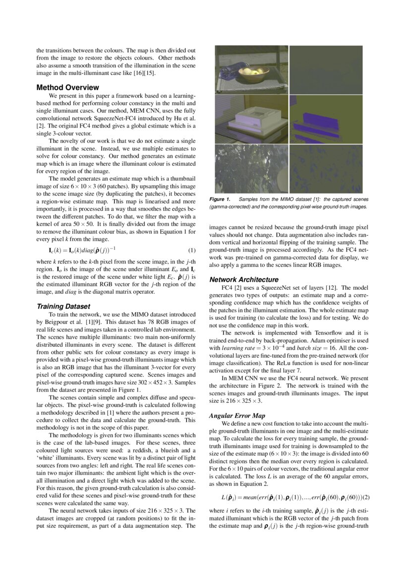 Revisiting And Optimising A Cnn Colour Constancy Method For Multi Illuminant Estimation Deepai 