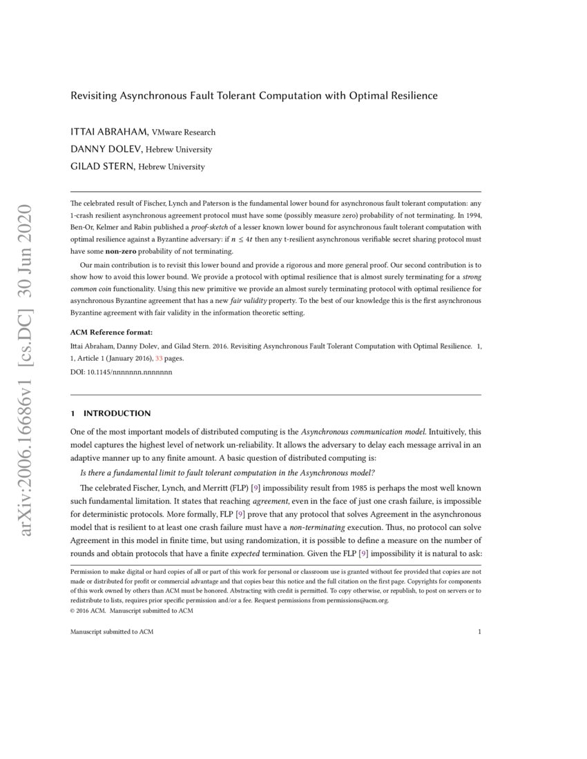 Revisiting Asynchronous Fault Tolerant Computation With Optimal Resilience Deepai