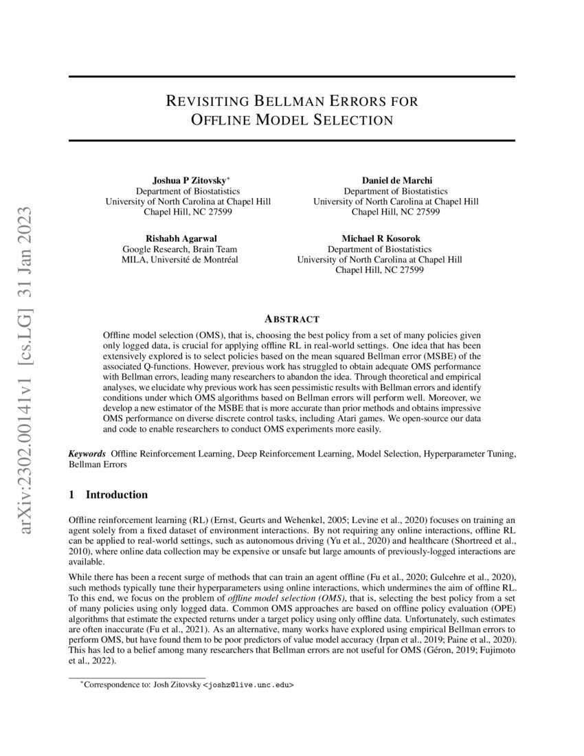 Revisiting Bellman Errors for Offline Model Selection | DeepAI Revisiting Bellman Errors for Offline Model Selection | DeepAI