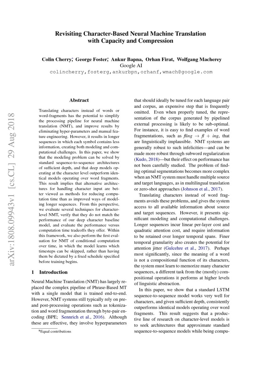 Revisiting Character Based Neural Machine Translation With Capacity And Compression Deepai