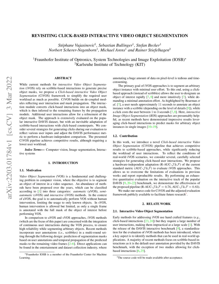 Revisiting Click-based Interactive Video Object Segmentation | DeepAI