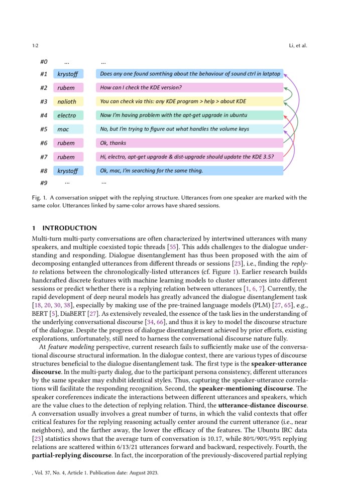 Revisiting Conversation Discourse for Dialogue Disentanglement | DeepAI