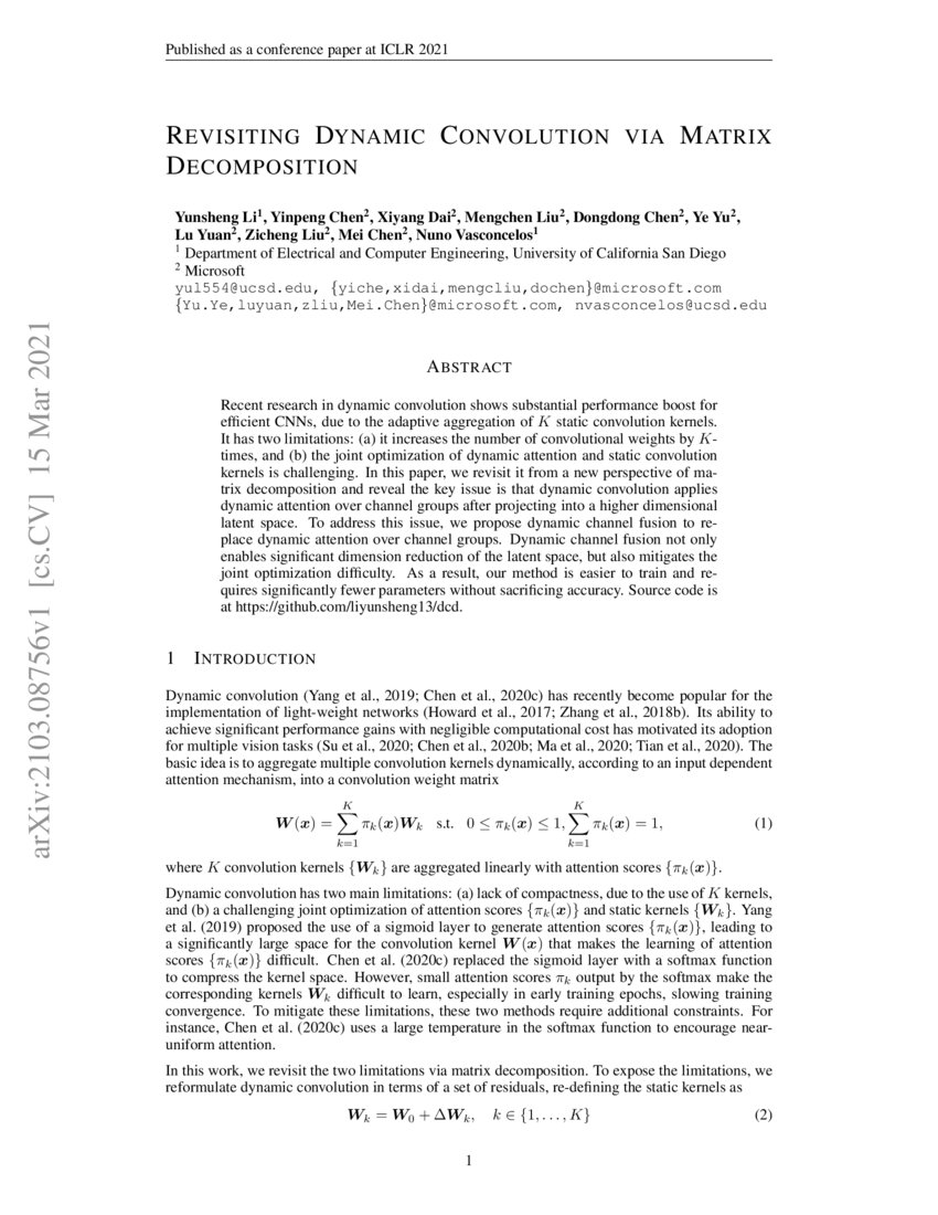 Revisiting Dynamic Convolution via Matrix Decomposition | DeepAI