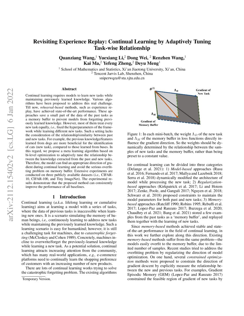 Revisiting Experience Replay: Continual Learning by Adaptively Tuning Task-wise Relationship ...
