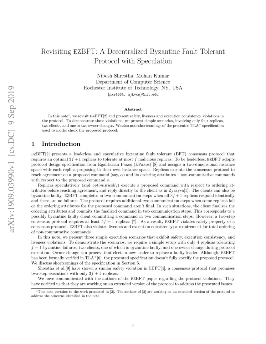 Revisiting EZBFT: A Decentralized Byzantine Fault Tolerant Protocol ... Revisiting EZBFT: A Decentralized Byzantine Fault Tolerant Protocol ...