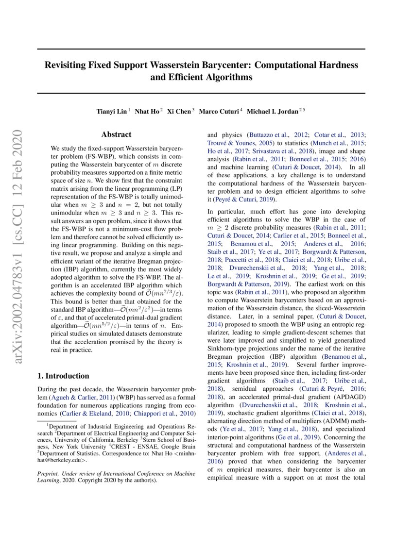 Revisiting Fixed Support Wasserstein Barycenter: Computational Hardness and Efficient Algorithms ...