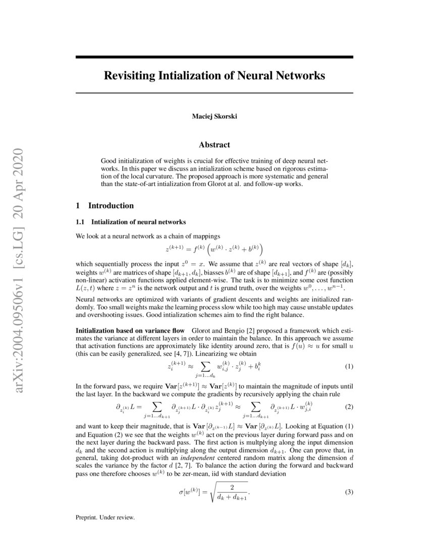 Revisiting Initialization of Neural Networks | DeepAI