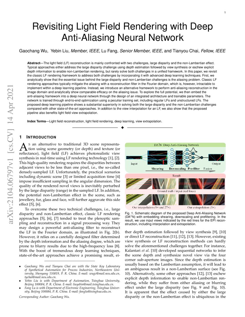 Revisiting Light Field Rendering with Deep Anti-Aliasing Neural Network | DeepAI