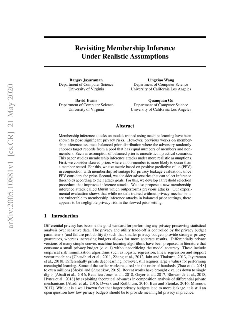 Revisiting Membership Inference Under Realistic Assumptions | DeepAI