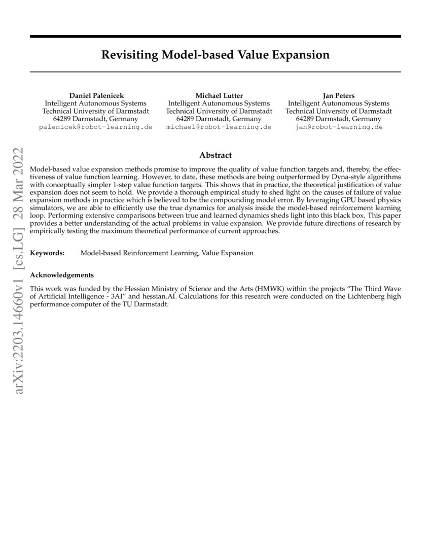 Revisiting Model-based Value Expansion | DeepAI