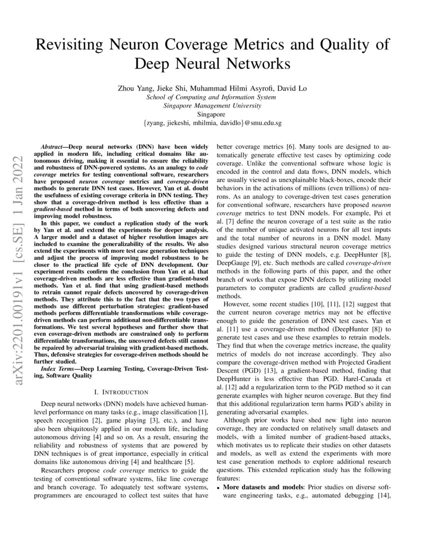 Revisiting Neuron Coverage Metrics And Quality Of Deep Neural Networks Deepai 