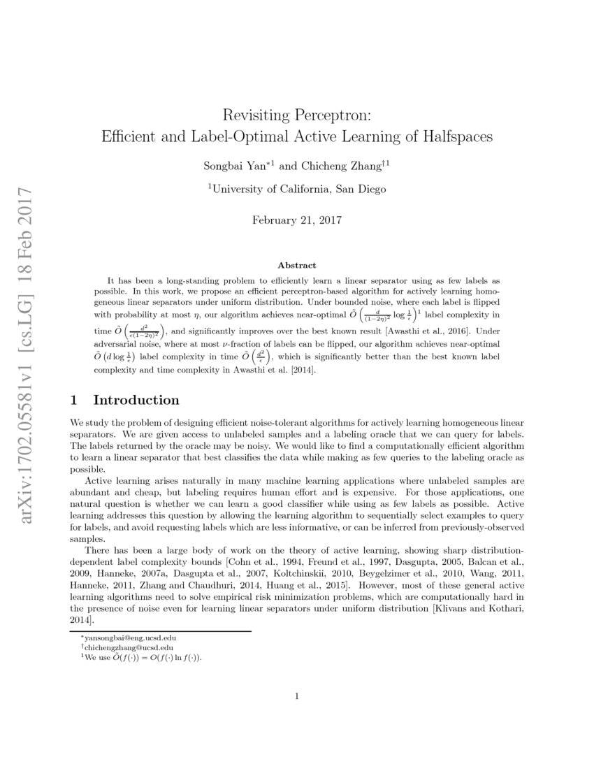 Revisiting Perceptron Efficient And Label Optimal Learning Of Halfspaces Deepai