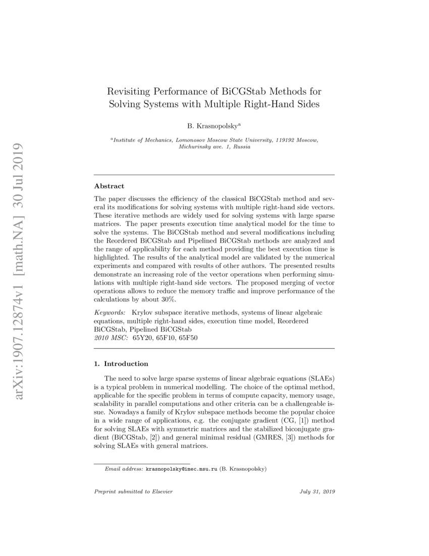 Revisiting Performance of BiCGStab Methods for Solving Systems with Multiple Right-Hand Sides ...