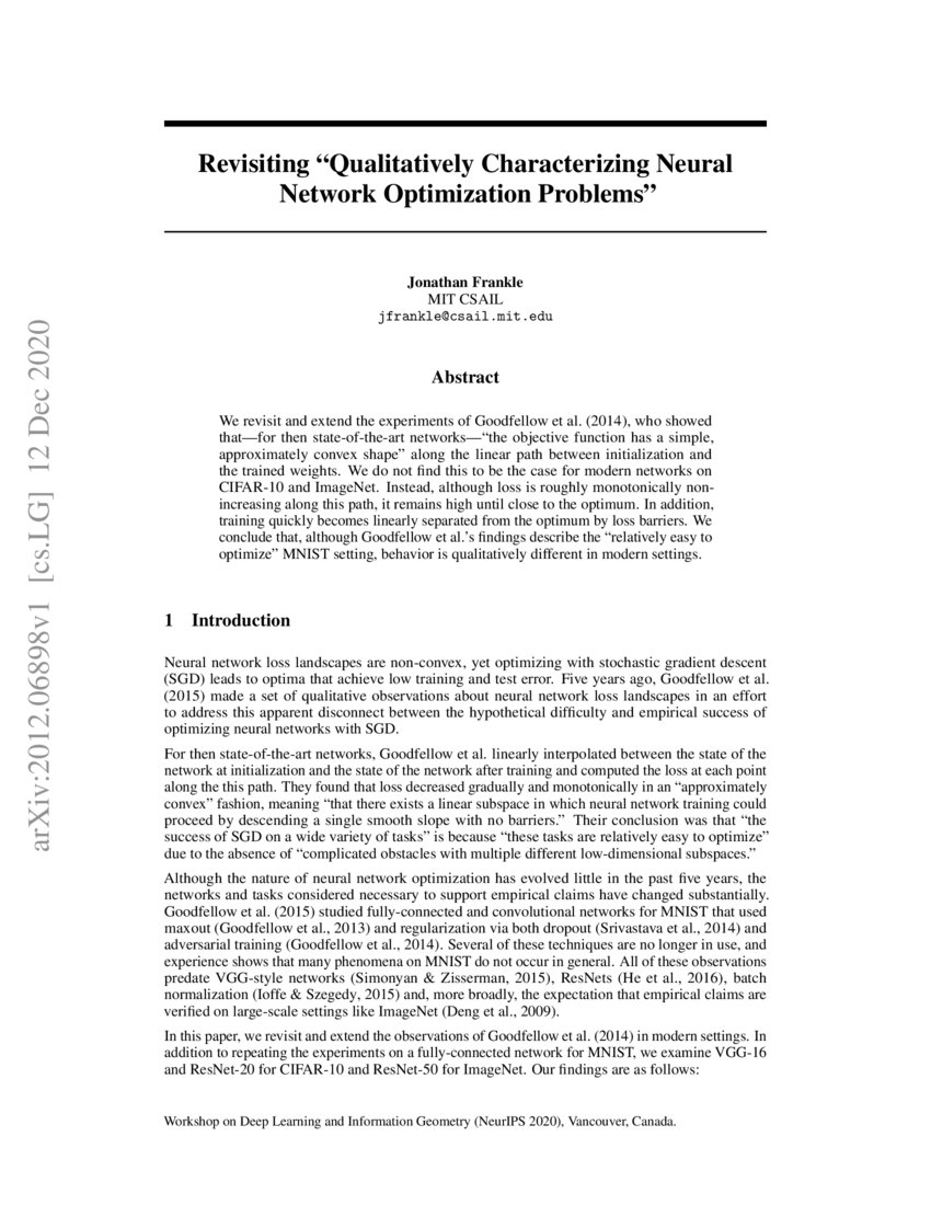 Revisiting "Qualitatively Characterizing Neural Network Optimization Problems" | DeepAI
