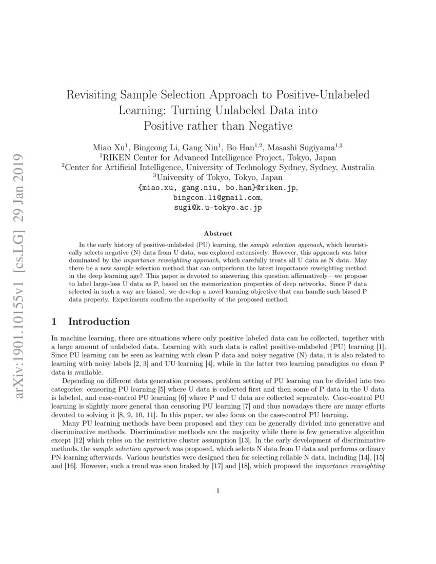 Revisiting Sample Selection Approach to Positive-Unlabeled Learning: Turning Unlabeled Data into ...