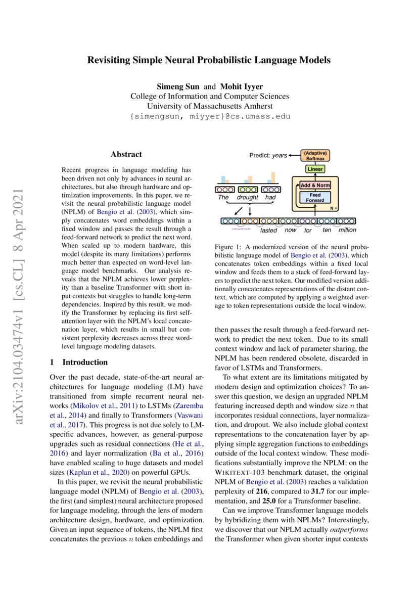 Revisiting Simple Neural Probabilistic Language Models | DeepAI