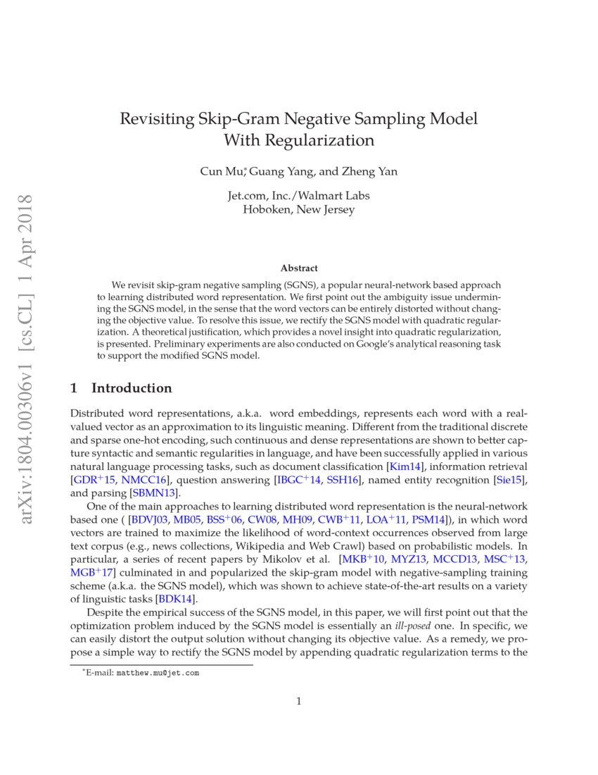 Revisiting Skip-Gram Negative Sampling Model with Regularization | DeepAI
