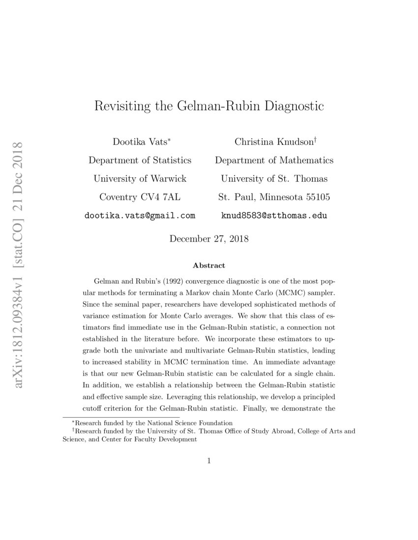 Revisiting the Gelman-Rubin Diagnostic | DeepAI