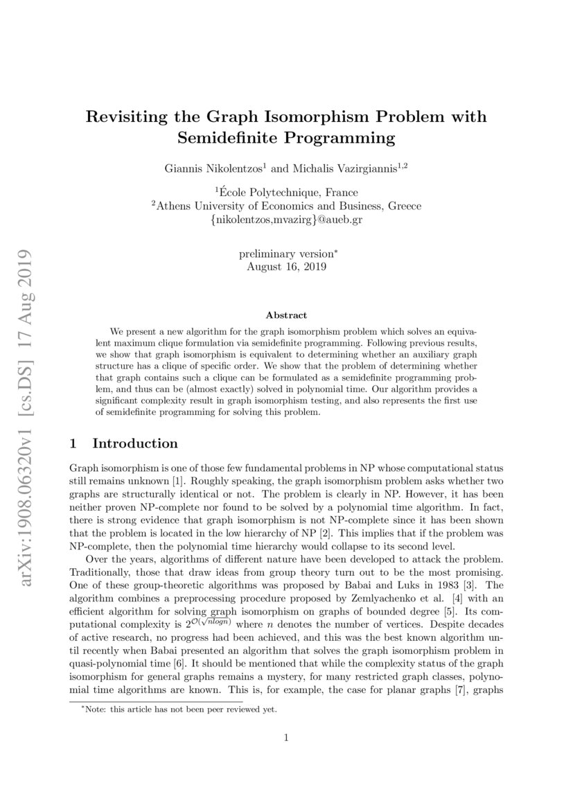 Revisiting The Graph Isomorphism Problem With Semidefinite Programming Deepai