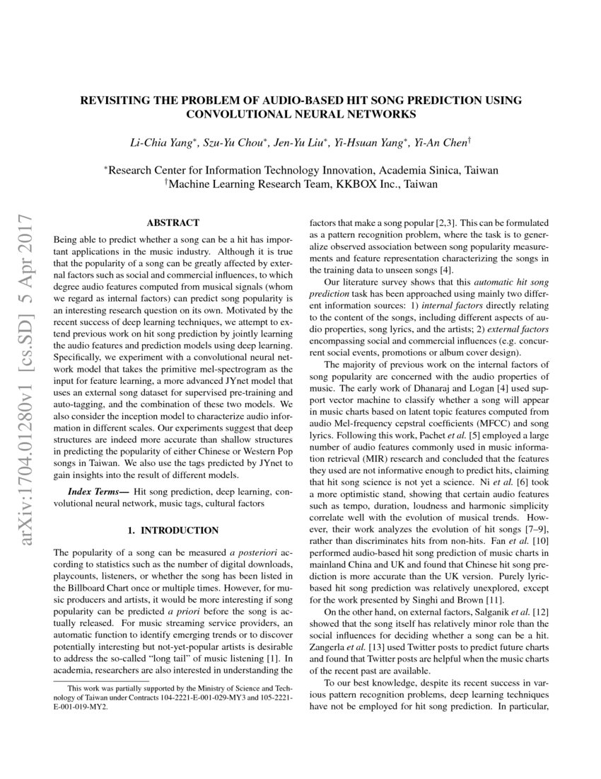 Revisiting the problem of audio-based hit song prediction using convolutional neural networks ...