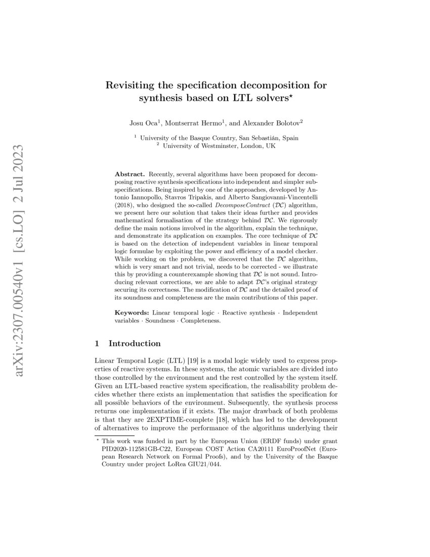 Revisiting The Specification Decomposition For Synthesis Based On Ltl Solvers Deepai