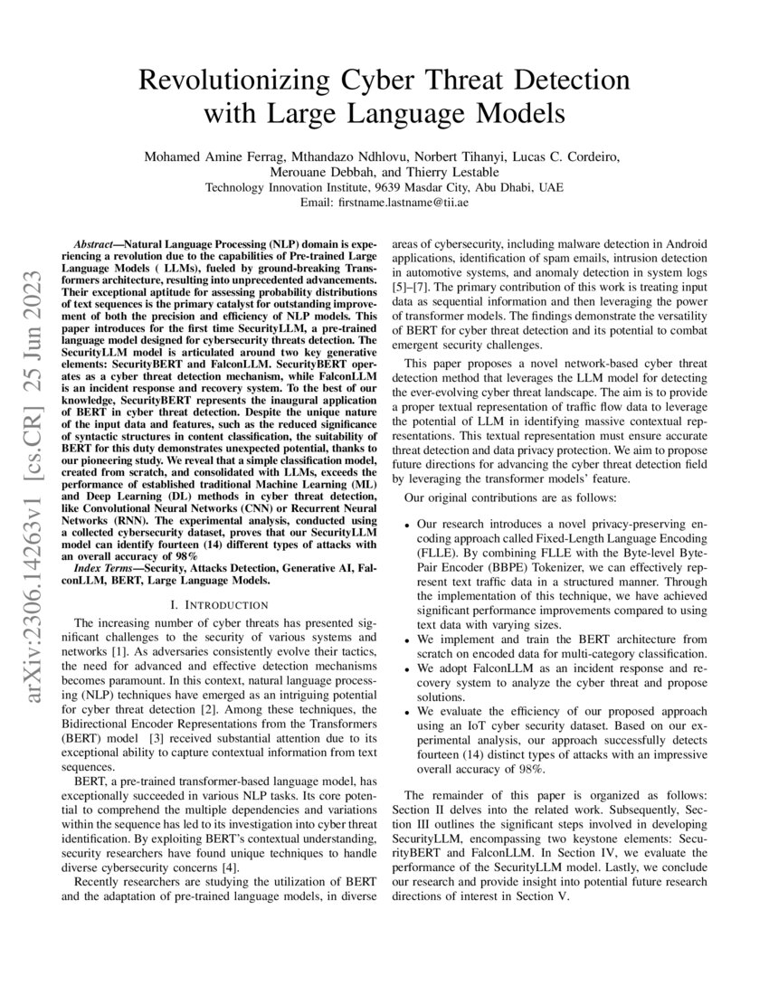 Revolutionizing Cyber Threat Detection With Large Language Models Deepai