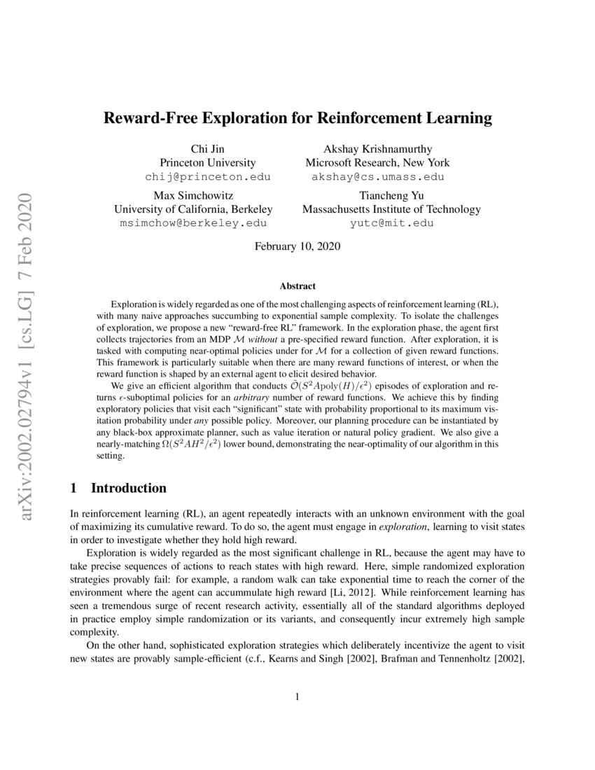 Reward-Free Exploration for Reinforcement Learning | DeepAI