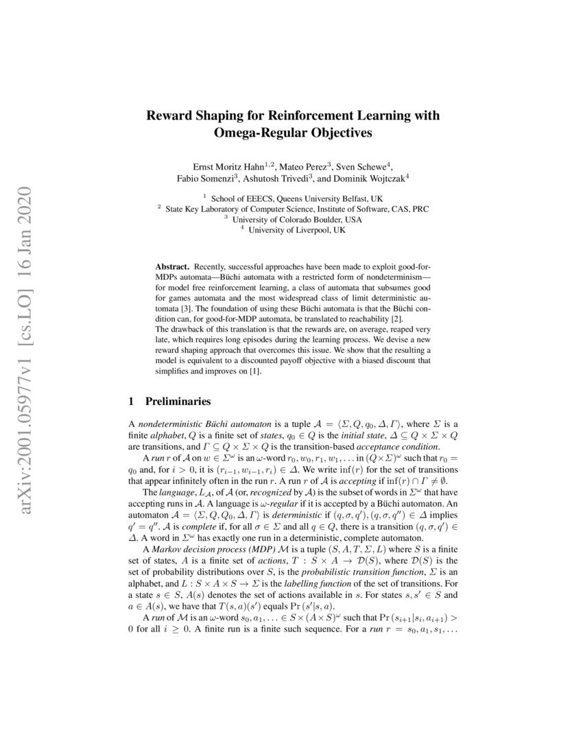 Reward Shaping for Reinforcement Learning with Omega-Regular Objectives | DeepAI