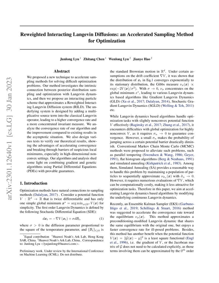 Reweighted Interacting Langevin Diffusions: an Accelerated Sampling Methodfor Optimization | DeepAI