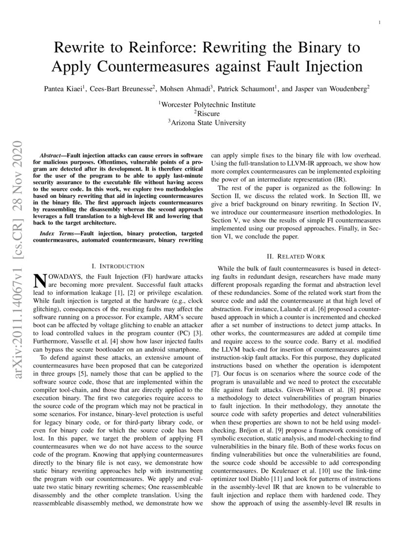 Rewrite To Reinforce Rewriting The Binary To Apply Countermeasures Against Fault Injection Deepai