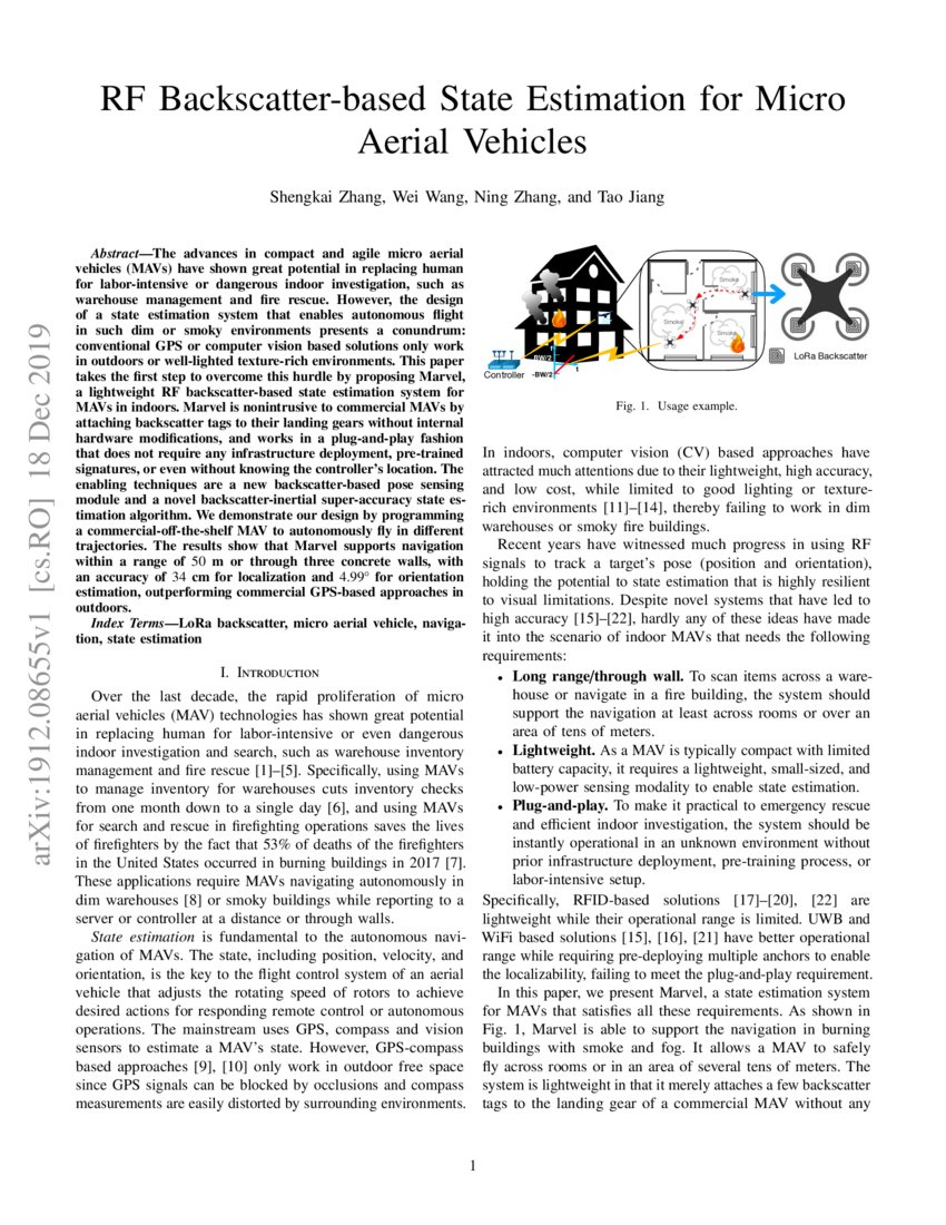 RF Backscatter-based State Estimation for Micro Aerial Vehicles | DeepAI