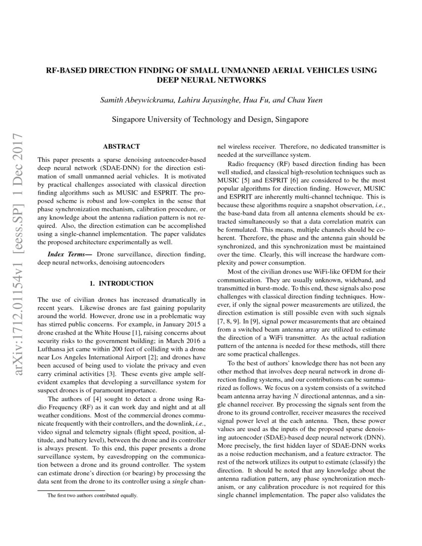 Rf Based Direction Finding Of Small Unmanned Aerial Vehicles Using Deep Neural Networks Deepai