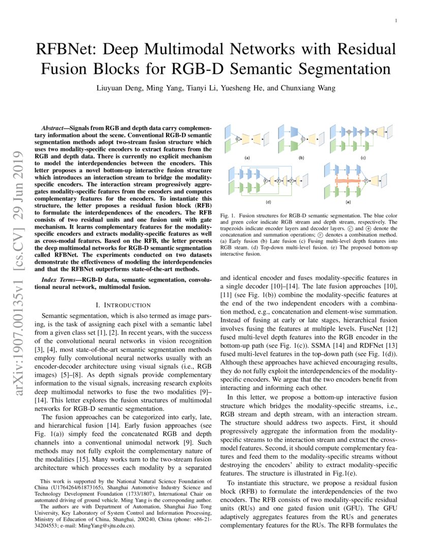 Rfbnet Deep Multimodal Networks With Residual Fusion Blocks For Rgb D Semantic Segmentation