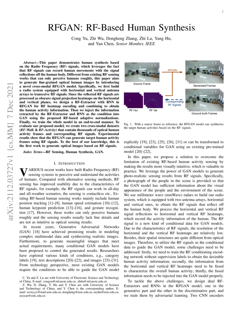 RFGAN: RF-Based Human Synthesis | DeepAI