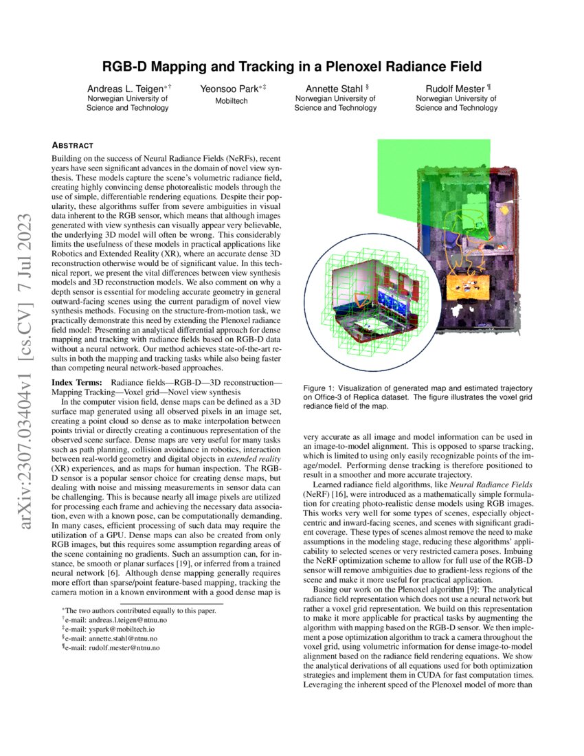 RGB-D Mapping and Tracking in a Plenoxel Radiance Field | DeepAI