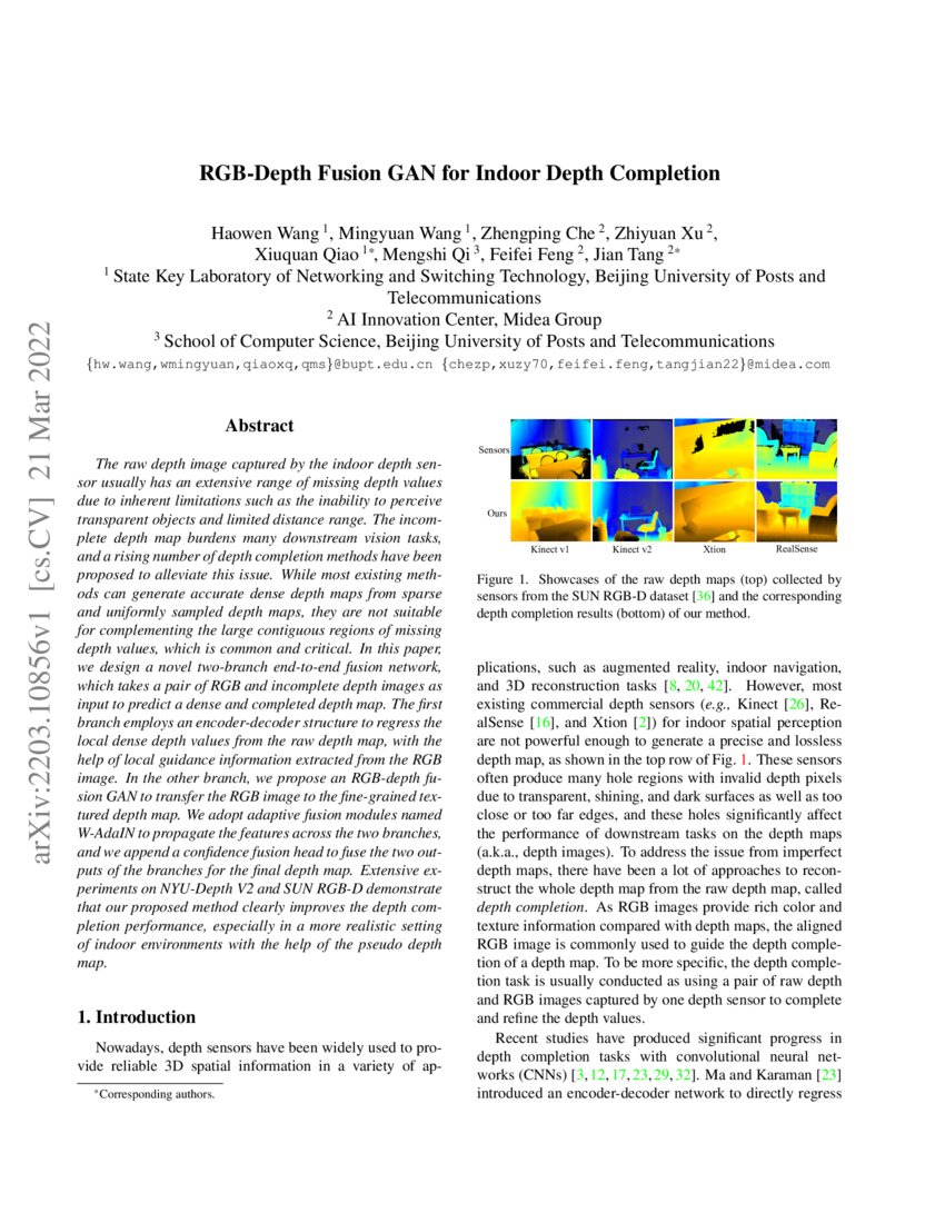 RGB-Depth Fusion GAN for Indoor Depth Completion | DeepAI