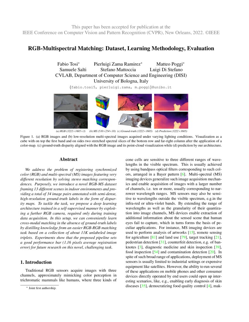 RGB-Multispectral Matching: Dataset, Learning Methodology, Evaluation ...