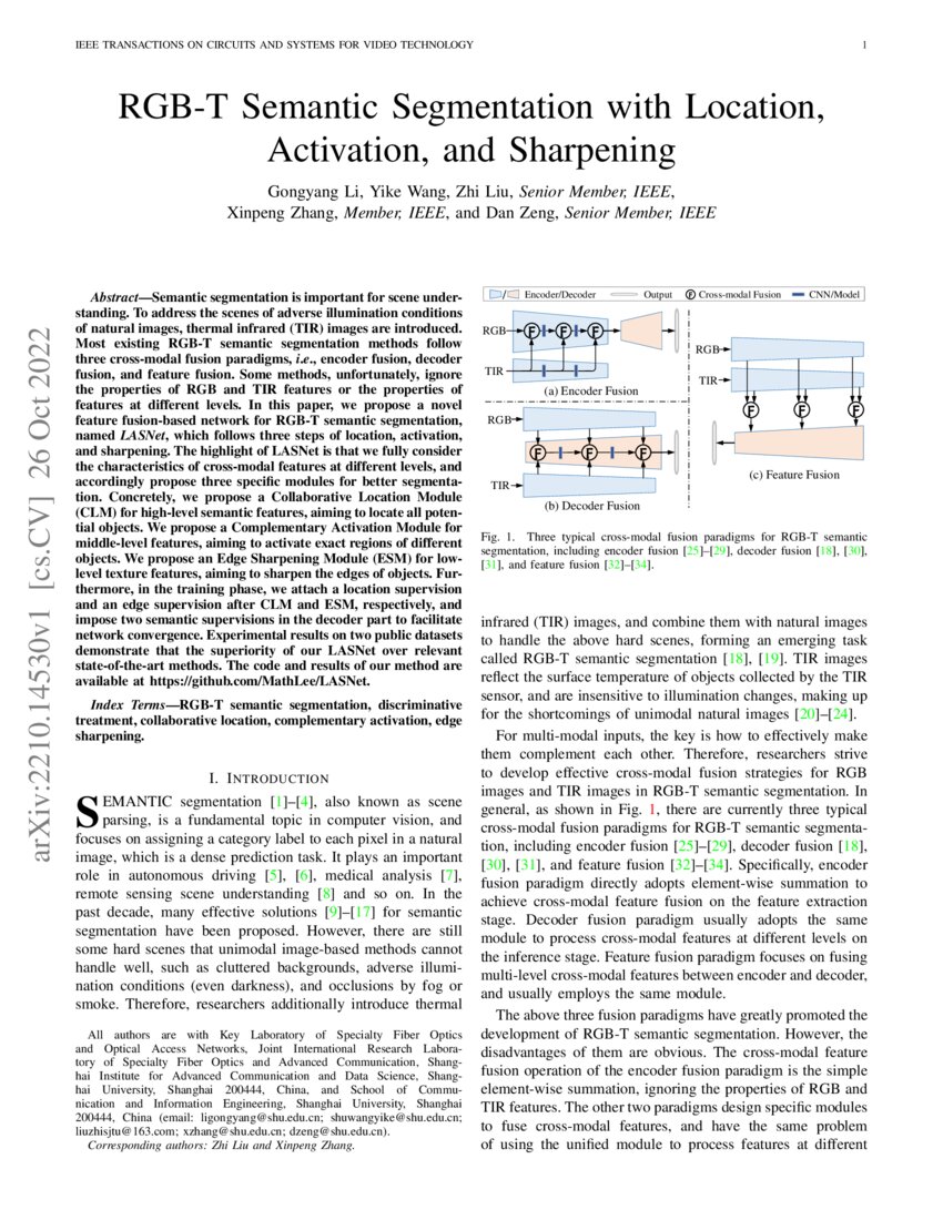 Rgb T Semantic Segmentation With Location Activation And Sharpening