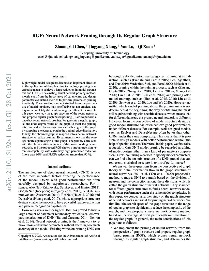 RGP: Neural Network Pruning through Its Regular Graph Structure | DeepAI